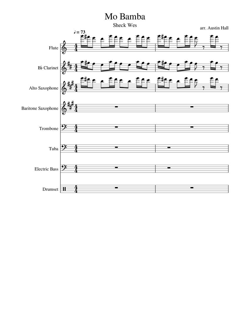 Mo Bamba Sheet music for Trombone, Tuba, Flute, Clarinet in b-flat ...