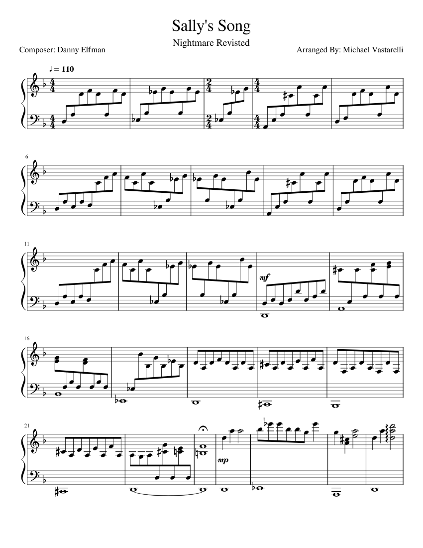 Sally's Song Sheet Music for Piano (Solo) | MuseScore.com