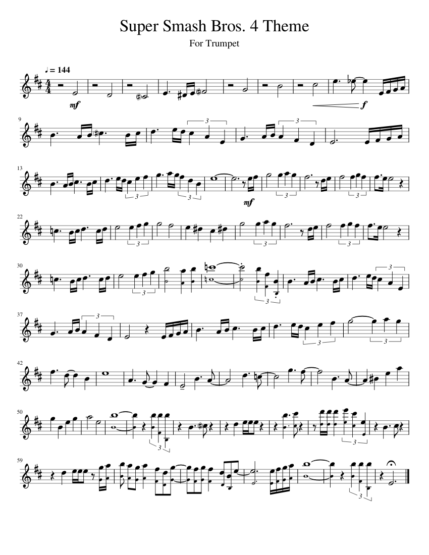 Super Smash Bros 4 Main Theme (Trumpet Solo) Sheet music for Trumpet in ...