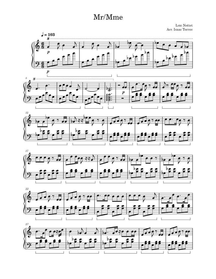 Mr/Mme – Loïc Nottet Mr/Mme – Loïc Nottet Sheet music for Piano (Solo ...