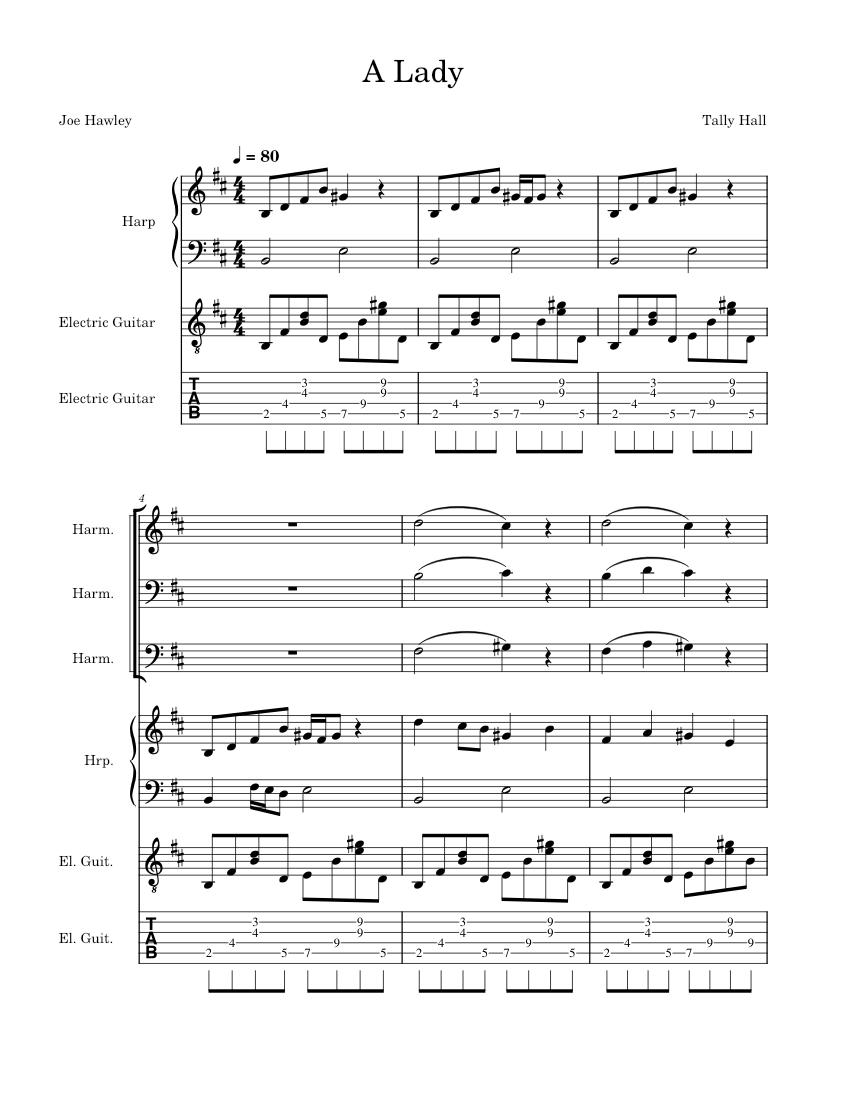 A lady – Tally Hall Sheet Music and Tab for Vocals, Flute, Crash ...