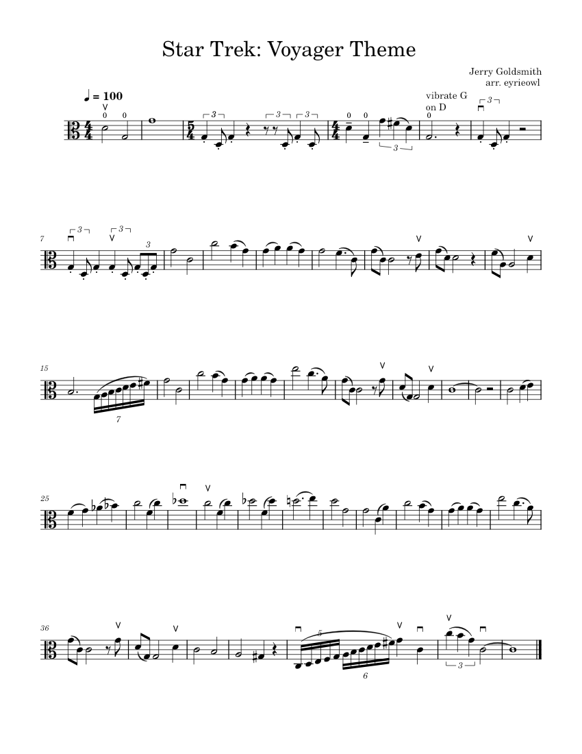 Star trek voyager theme – Jerry Goldsmith Sheet music for Viola (Solo ...