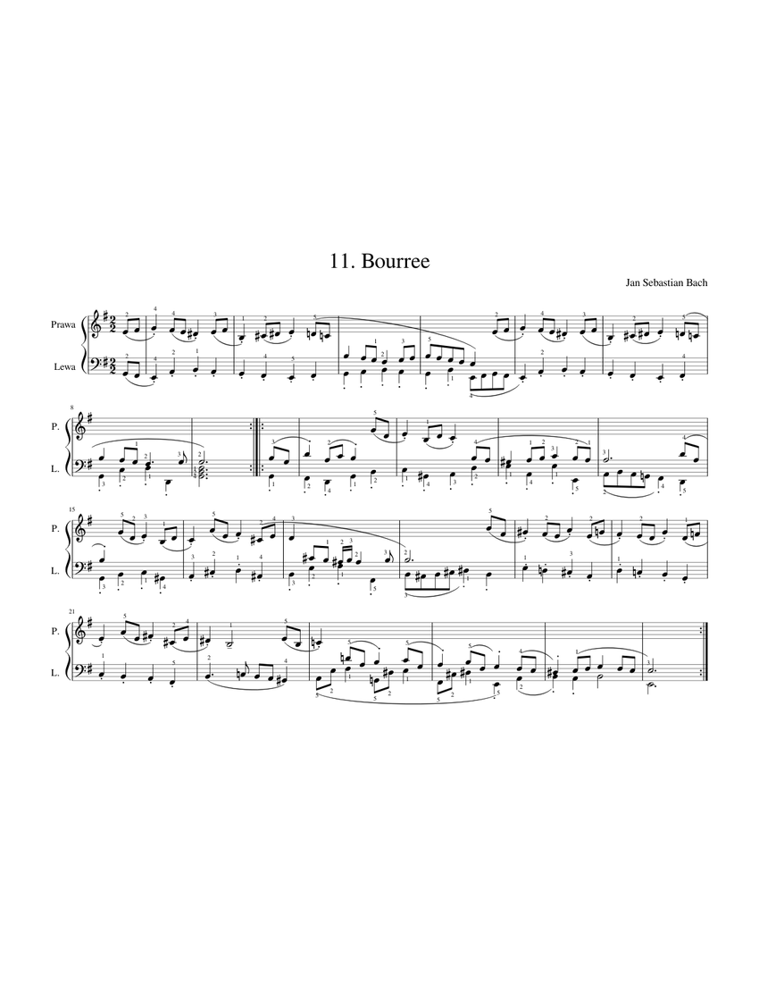 Johann Sebastian Bach - Bourree Sheet music for Soprano, Bass voice ...