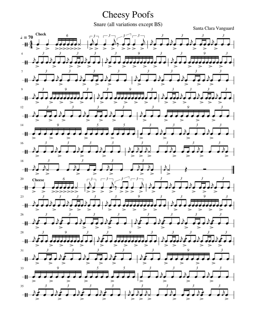 Cheesy Poofs Sheet Music for Snare drum (Solo) | MuseScore.com