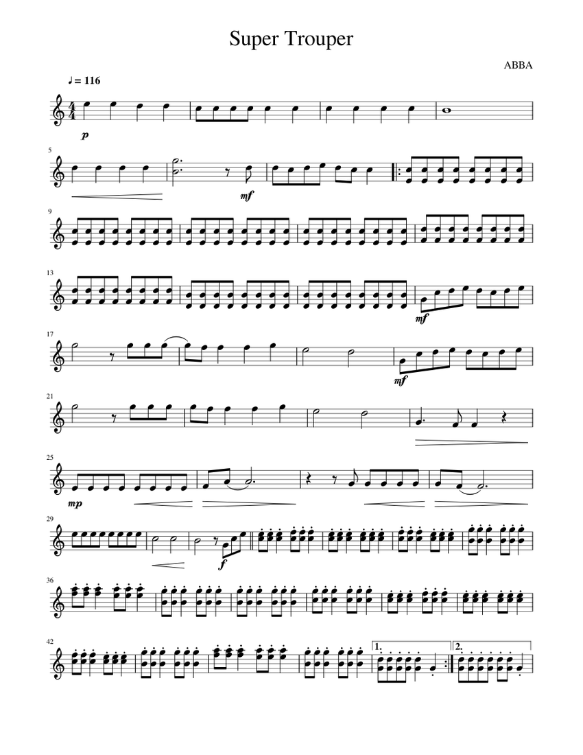 Super Trouper guitarras Sheet music for Piano (Solo) Easy | Musescore.com