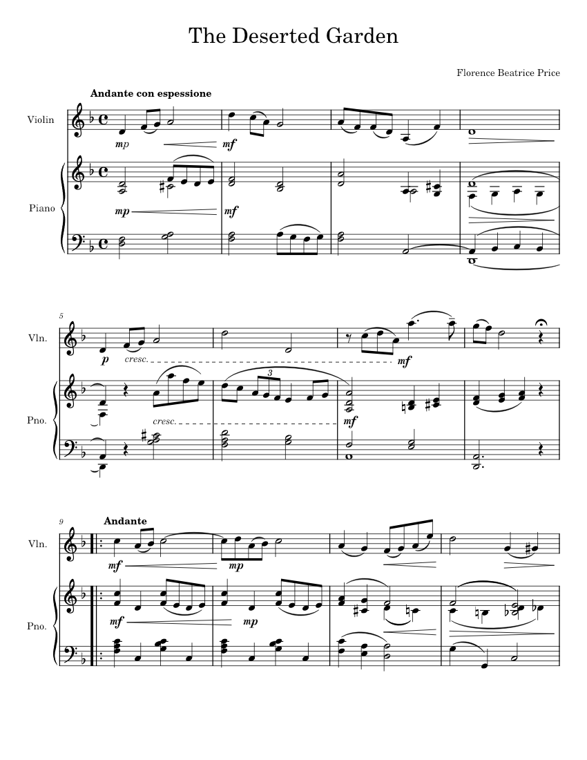 The Deserted Garden Sheet Music for Piano, Violin (Mixed Duet ...