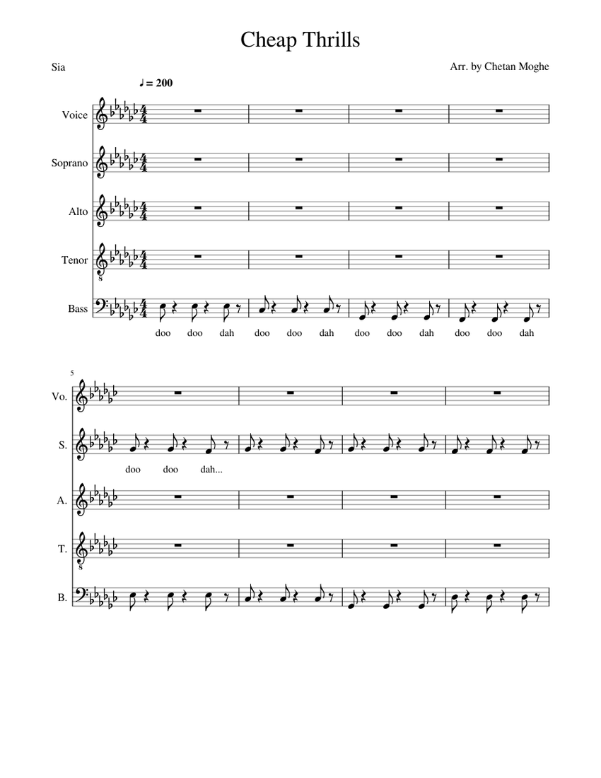 Cheap Thrills Sheet music for Soprano, Alto, Tenor, Bass voice & more ...