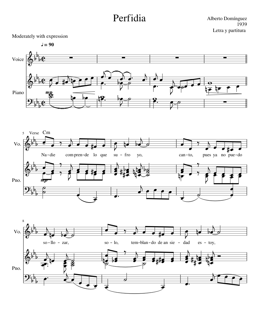 Perfidia Original1939 Sheet Music with Chords for Piano, Vocals (Piano ...