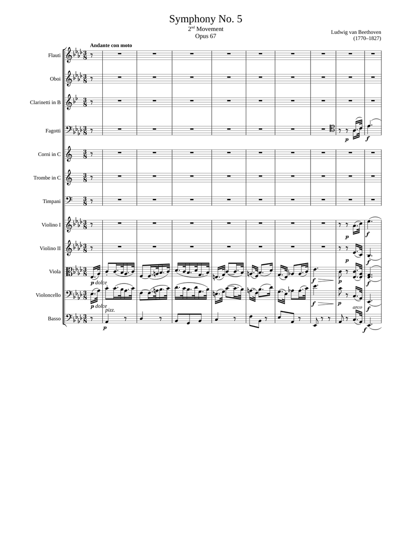 Symphony No. 5, 2nd Movement Sheet music for Timpani, Strings group (Mixed Ensemble) | Musescore.com
