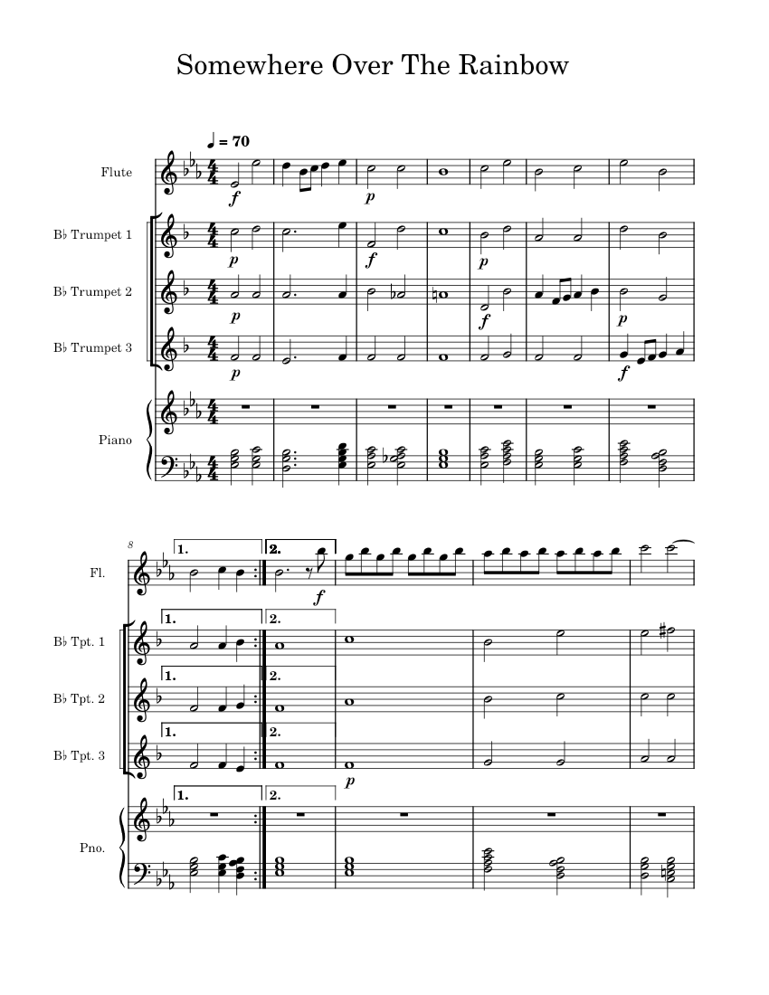 Somewhere Over The Rainbow – Judy Garland Sheet music for Piano, Flute ...