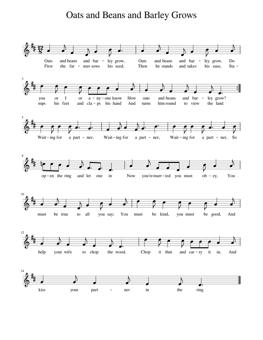 Oats and Beans and Barley Grows Sheet music for Piano (Solo) Easy ...