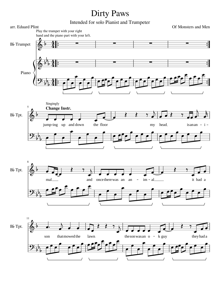 Dirty Paws Sheet music for Piano, Trumpet in b-flat (Solo) | Musescore.com