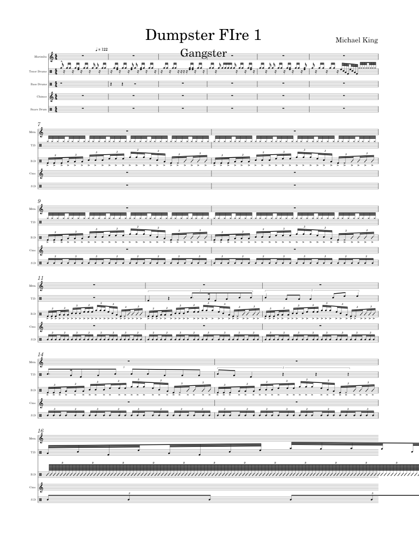 Dumpster FIre 1 Sheet music for Snare drum, Tenor drum, Bass drum ...