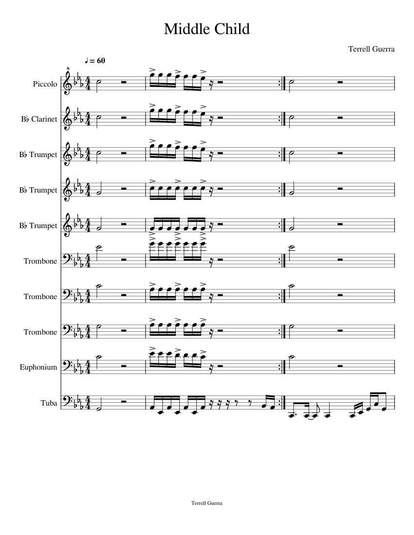 Middle Child Sheet music for Trombone, Euphonium, Tuba, Flute piccolo ...