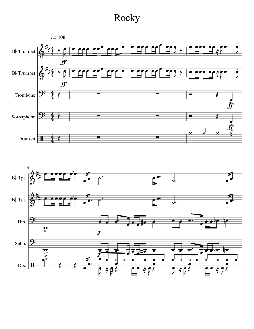 Rocky Theme Gonna Fly Now Sheet Music for Trombone, Trumpet in b-flat ...