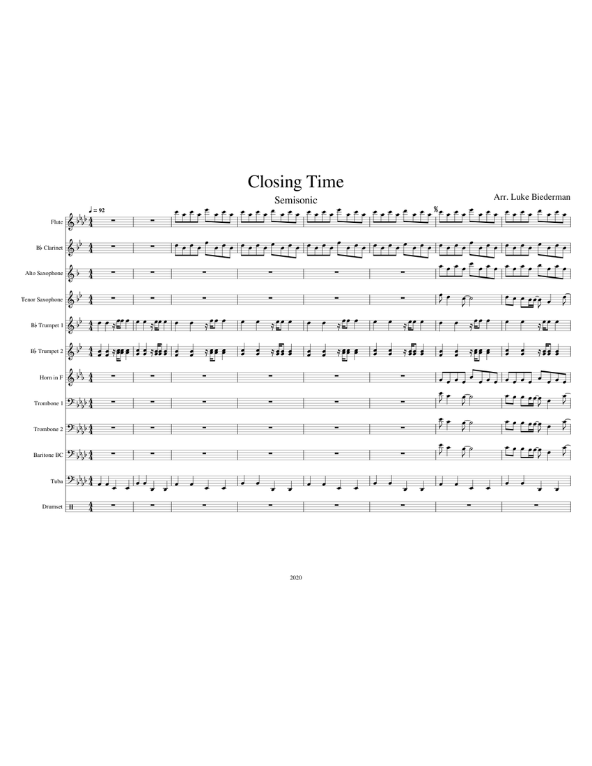 Closing Time - Semisonic Sheet Music for Trombone, Tuba, Flute ...