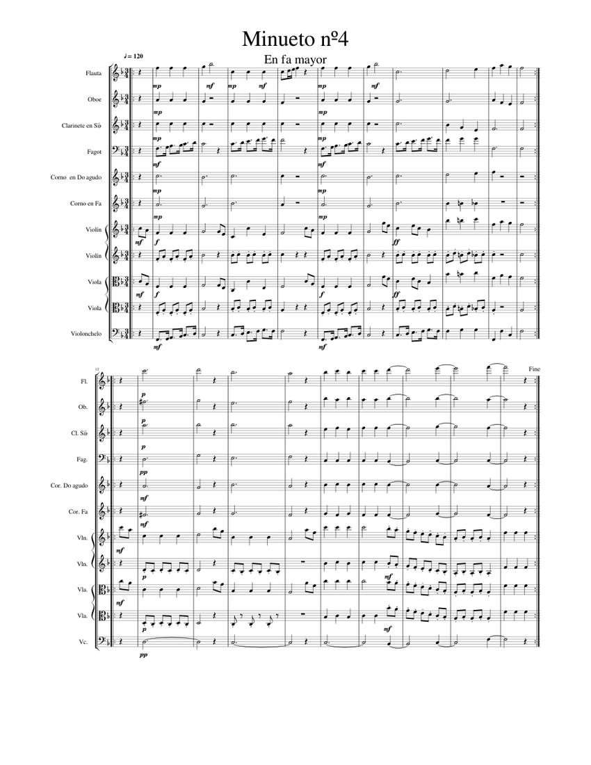 Minueto nº4 Sheet music for Flute, Oboe, Clarinet in b-flat, Bassoon & more instruments ...