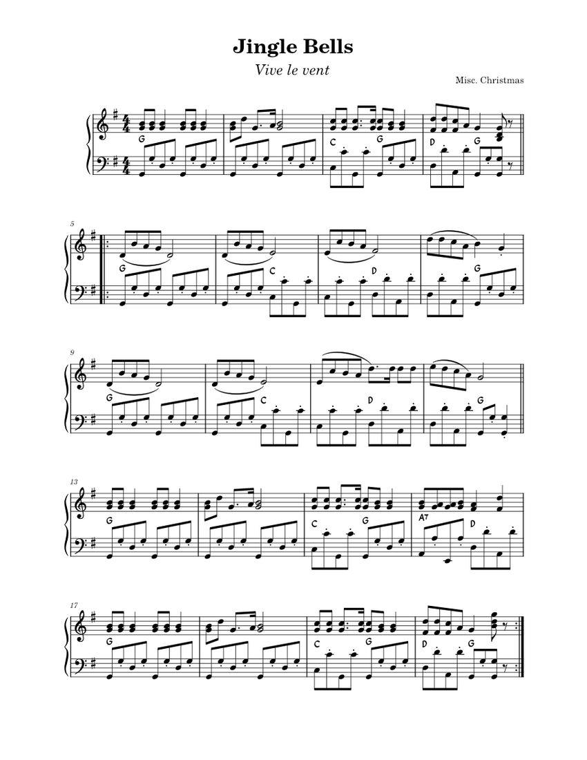 Jingle bells – Misc Traditional Sheet Music with Chords for Accordion ...
