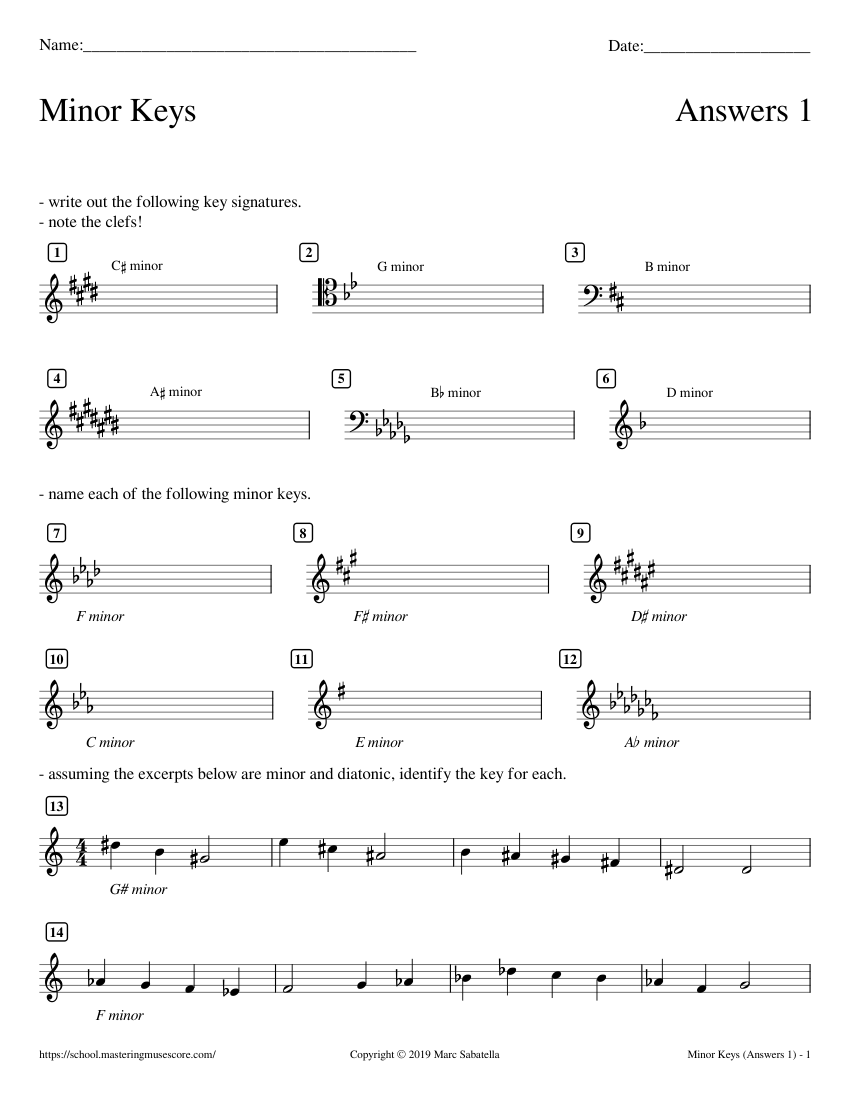 Minor Keys (Answers 1) Sheet Music for Piano (Solo) Easy | MuseScore.com