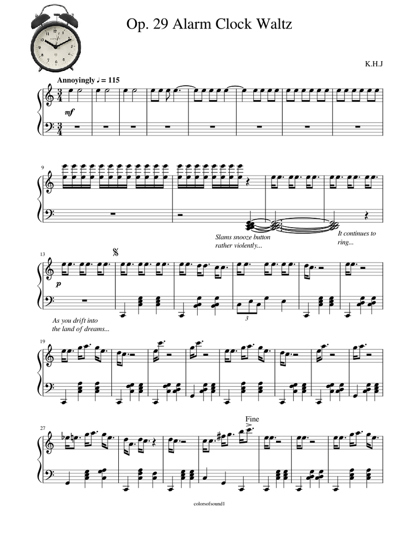Op. 29 Alarm Clock Waltz Sheet Music for Piano (Solo) | MuseScore.com