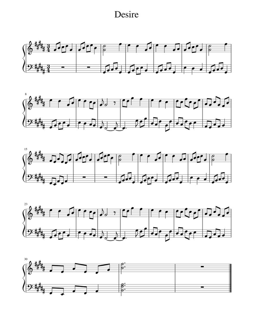 Desire Sheet Music for Piano (Solo) Easy | MuseScore.com