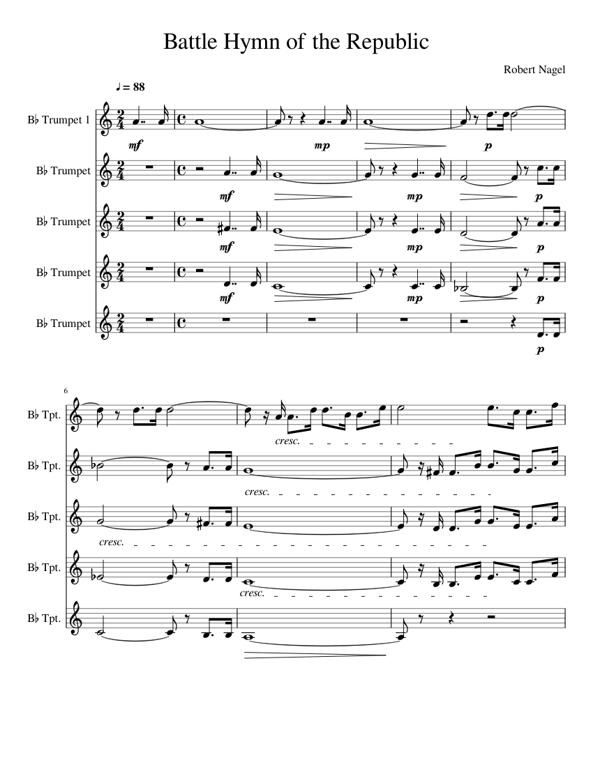 Battle Hymn of the Republic Sheet Music for Trumpet in b-flat (Mixed ...