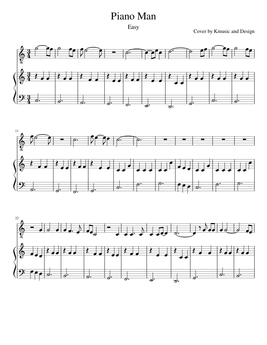 Piano Man Sheet Music for Piano, Vocals (Piano-Voice) | MuseScore.com