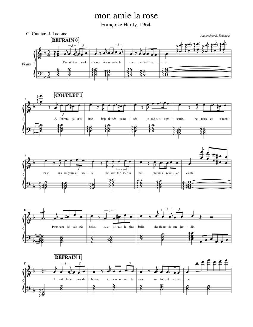 mon amie la rose Sheet Music with Chords for Piano (Solo) | MuseScore.com