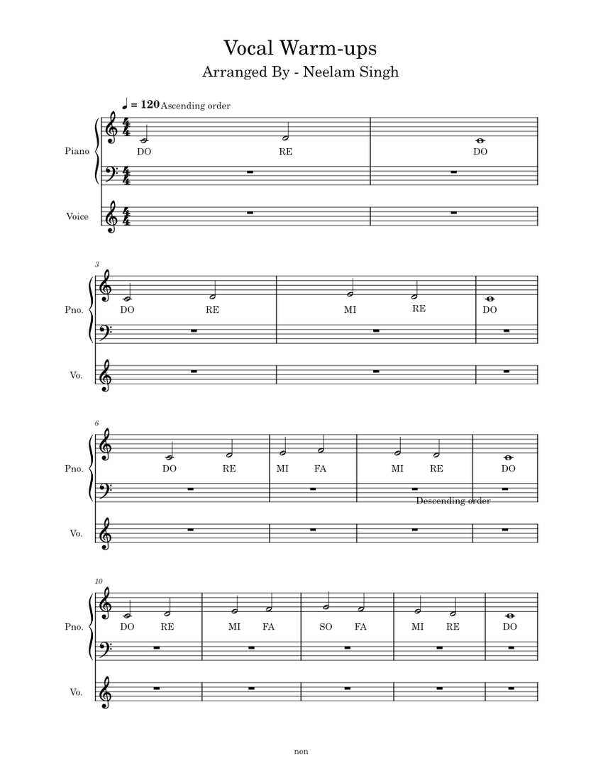 Vocal Warm-ups Sheet music for Piano, Vocals (A Capella) | Musescore.com