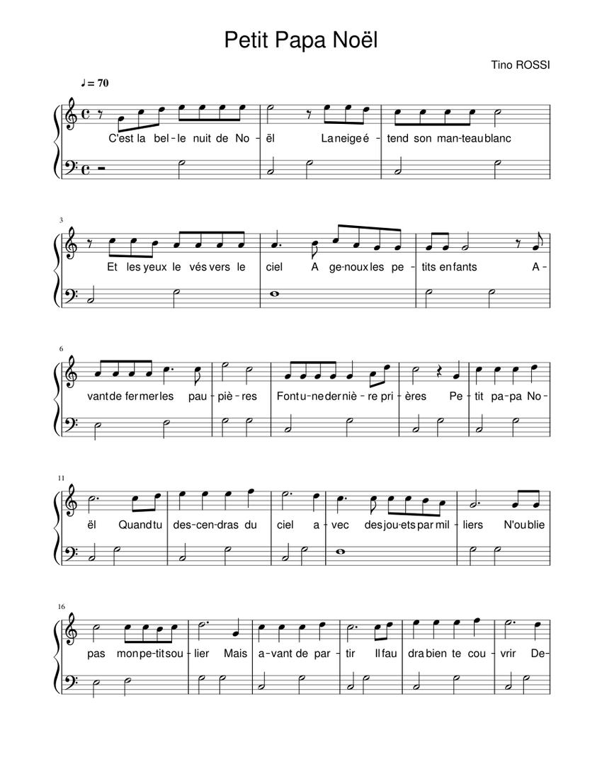 Petit Papa Noël (Tino ROSSI) Sheet Music for Piano (Solo) | MuseScore.com