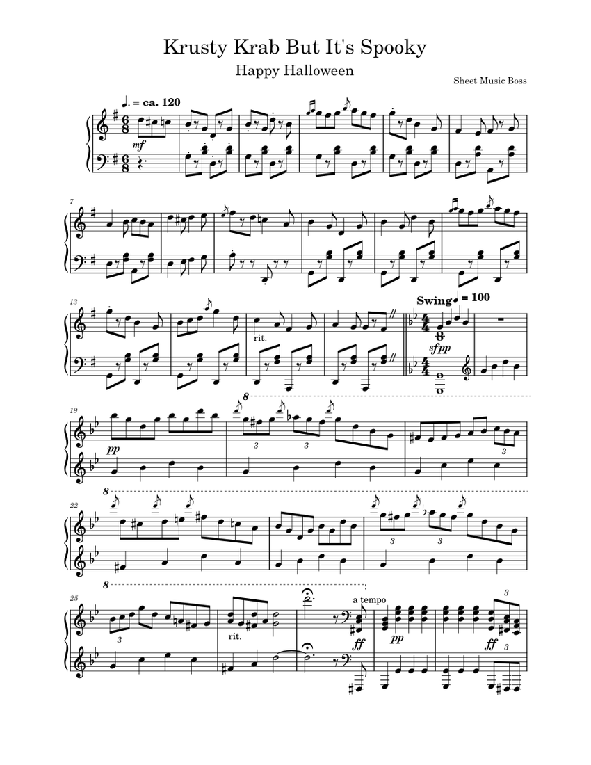 Krusty Krab But It's Spooky Sheet Music for Piano (Solo) | MuseScore.com
