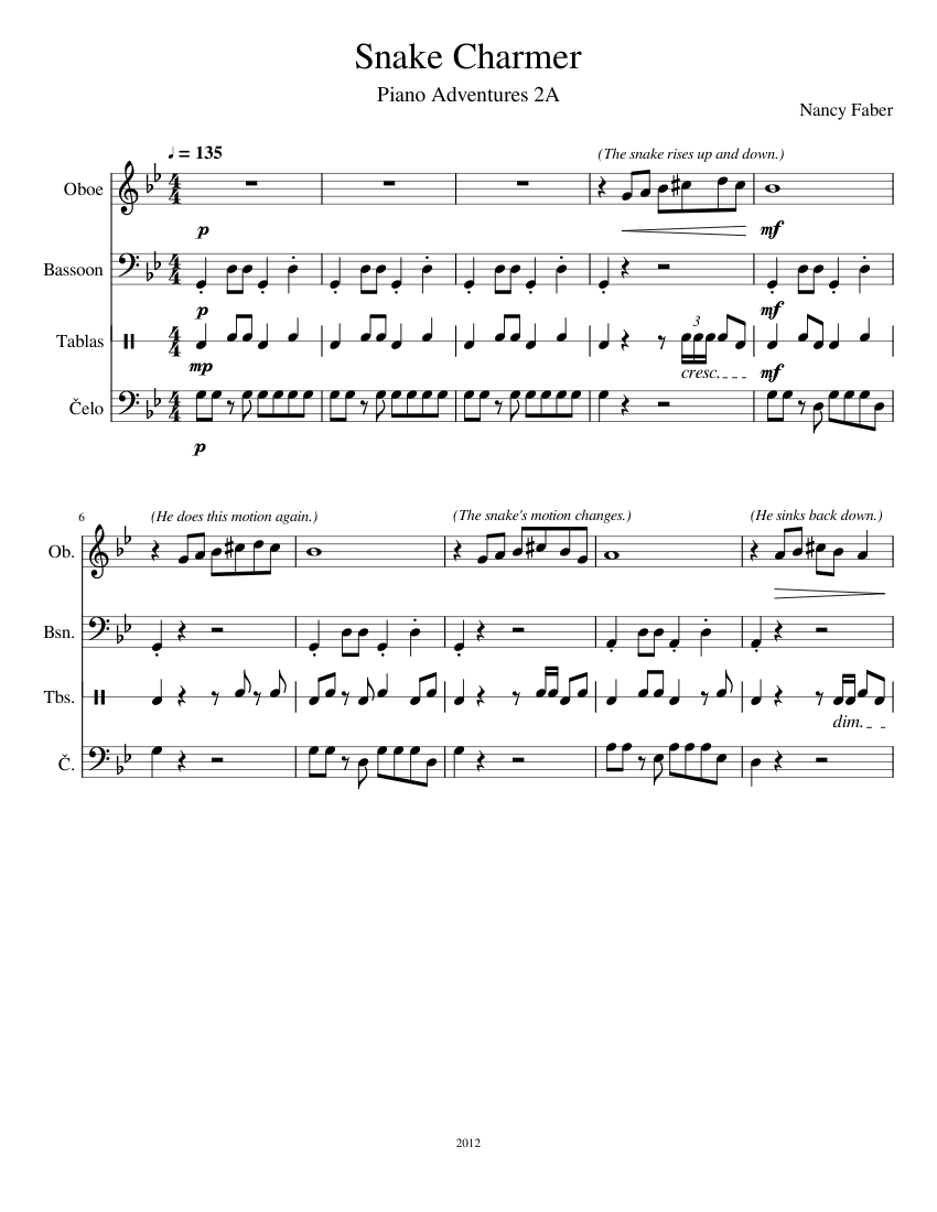 Snake Charmer Sheet Music for Flute, Oboe, Bassoon, Tabla & more ...