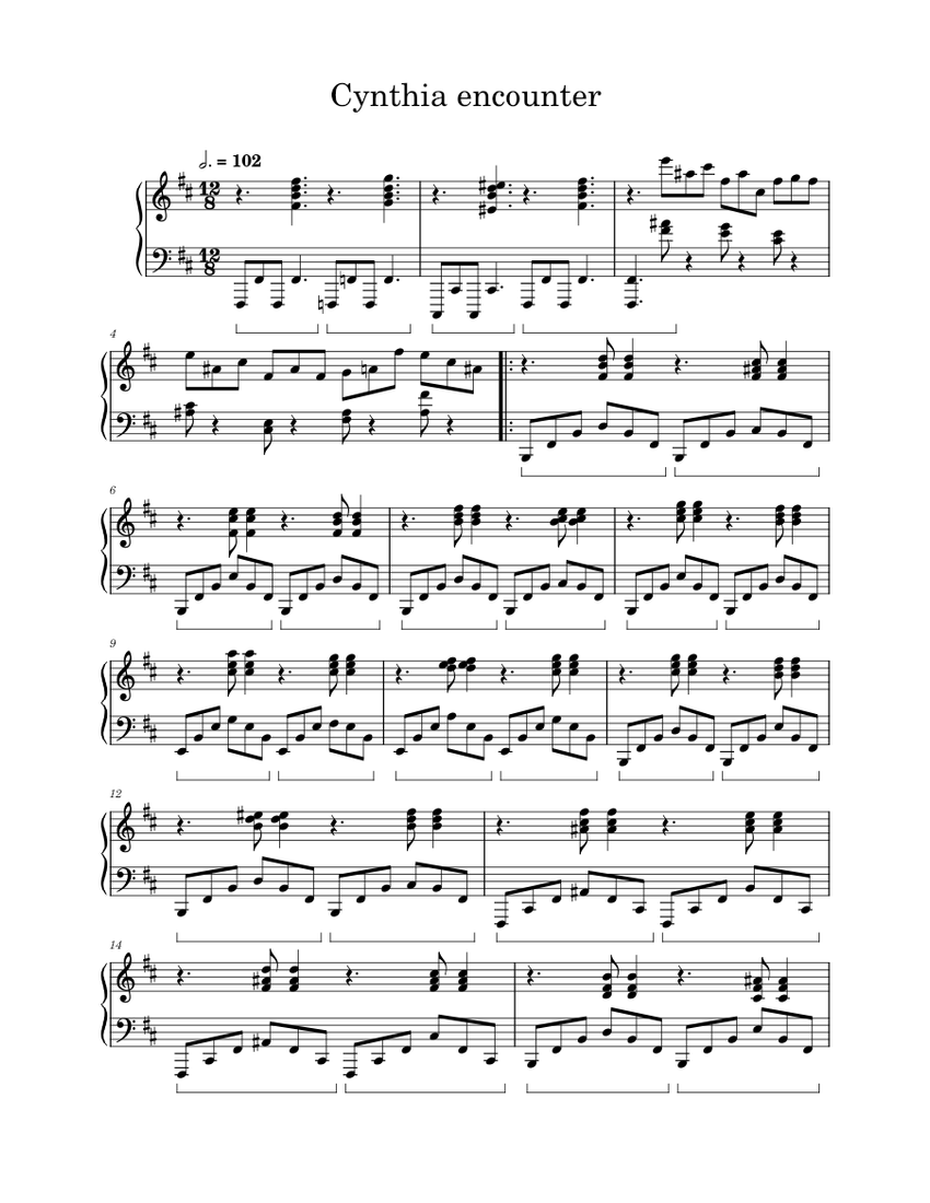 Approaching Champion Cynthia – Go Ichinose piano Sheet music for Piano ...