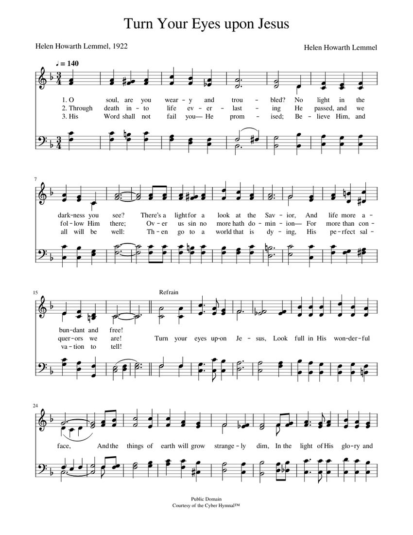 Turn your eyes upon jesus - Helen H. Lemmel Sheet Music for Piano ...