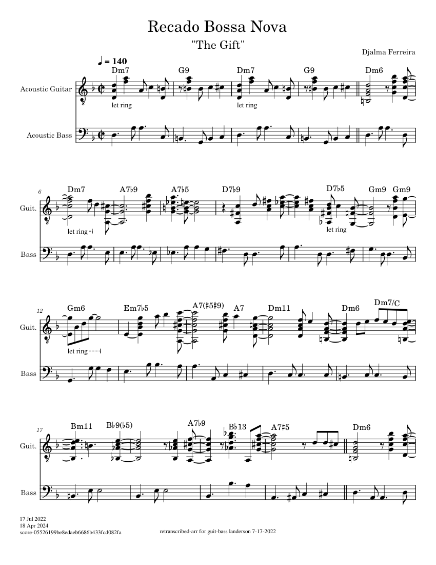 Recado Bossa Nova – Djalma Ferriera Sheet music for Guitar, Bass guitar ...