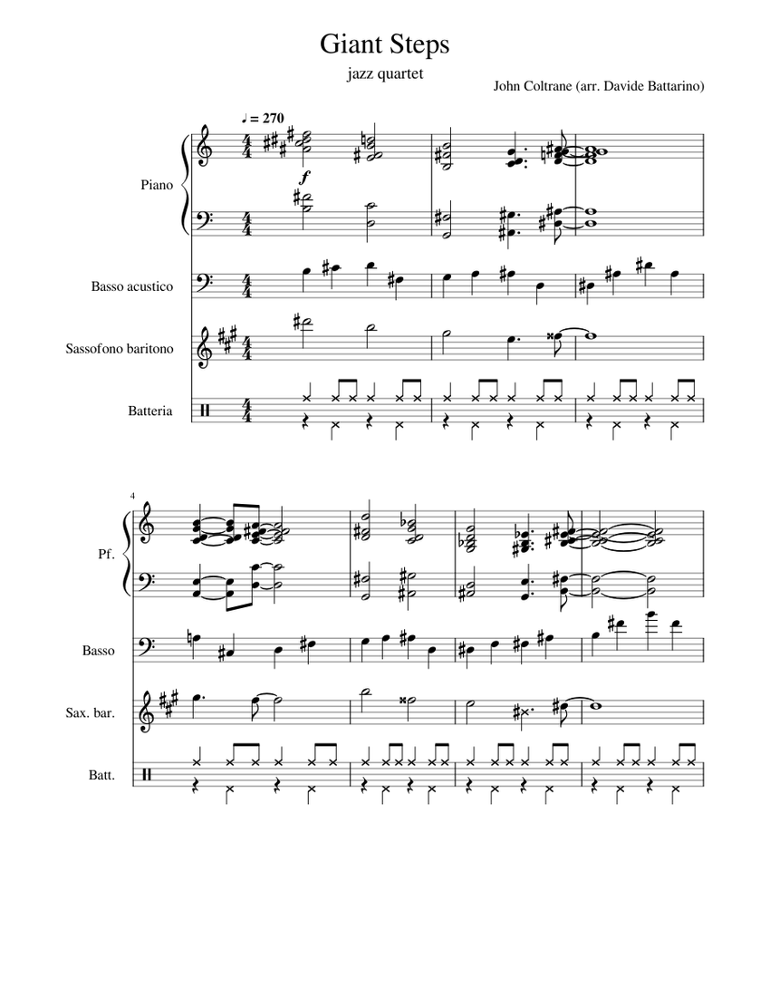 Giant Steps, Arrangement for jazz quartet Sheet Music for Piano ...