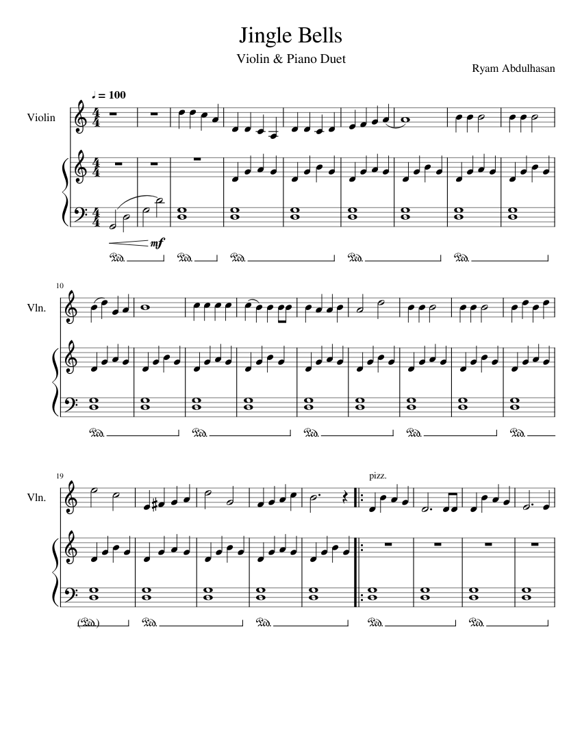 Jingle Bells Sheet Music for Piano, Violin (Mixed Duet) | MuseScore.com