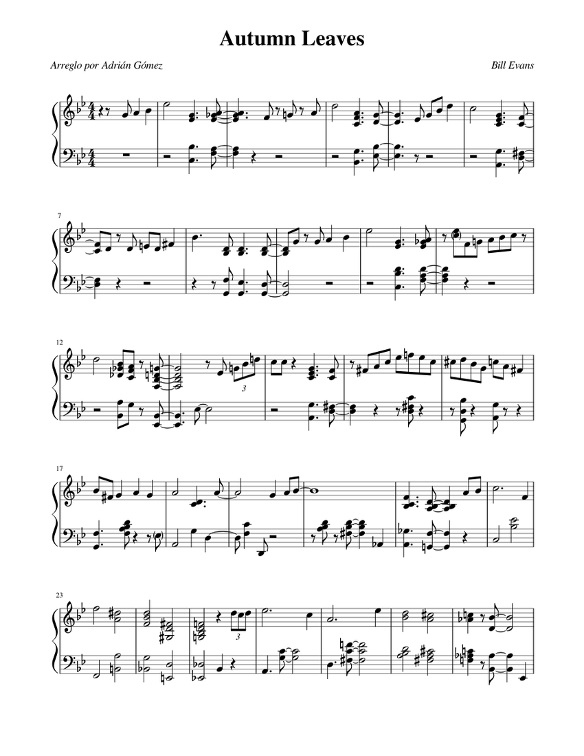 Autumn Leaves Sheet Music for Piano (Solo) Easy | MuseScore.com