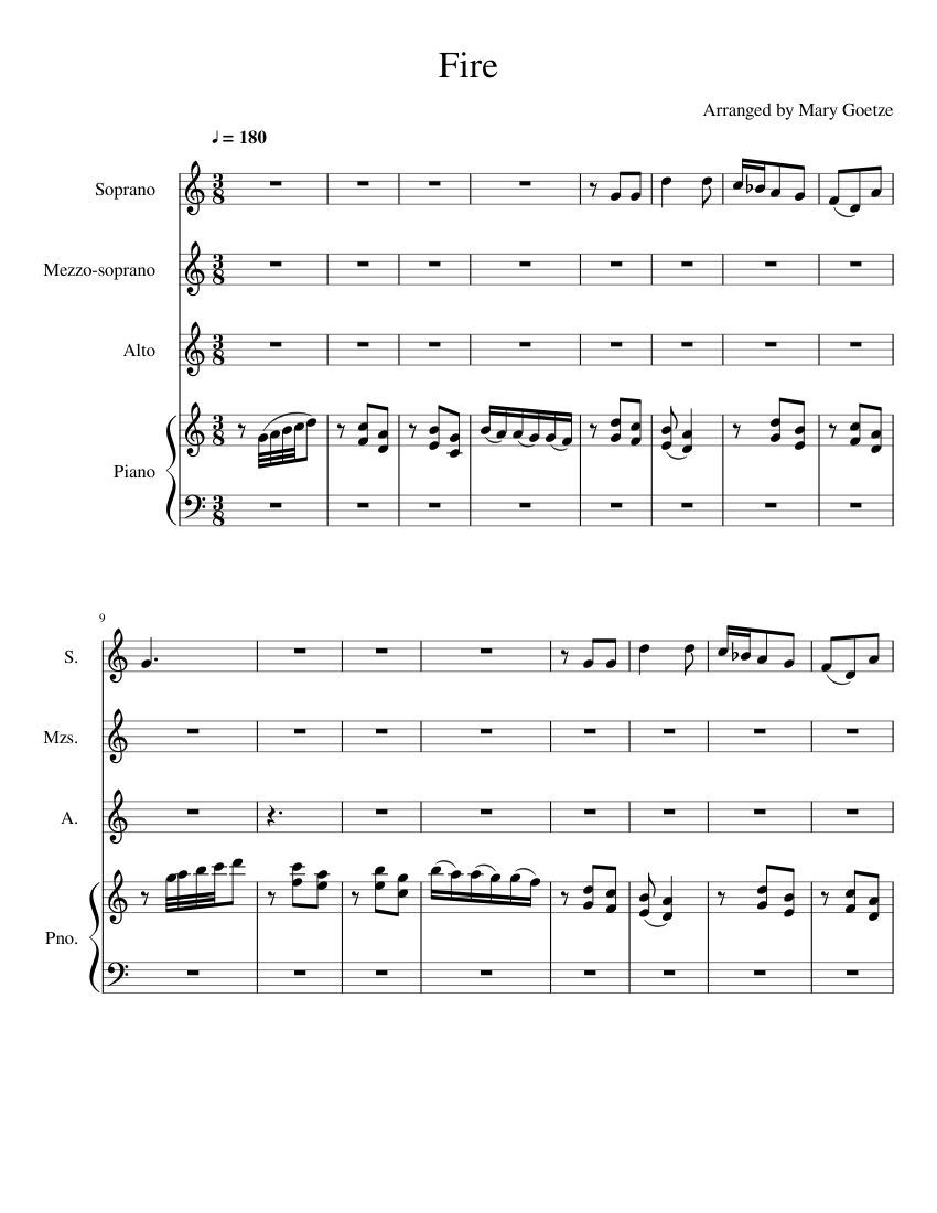 Fire Sheet music for Piano, Soprano, Alto, Mezzo soprano (Mixed Quartet ...