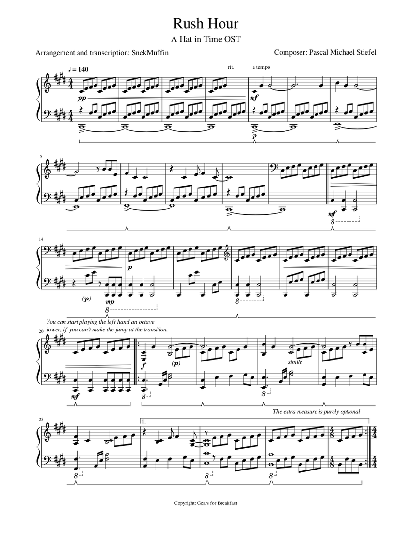 Rush Hour — A Hat in Time (Nyakuza Metro) Sheet Music for Piano (Solo ...