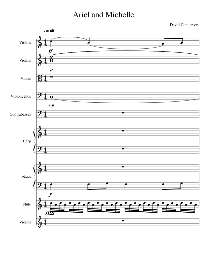 Ariel and Michelle Revised Sheet music for Piano, Flute, Harp, Strings ...