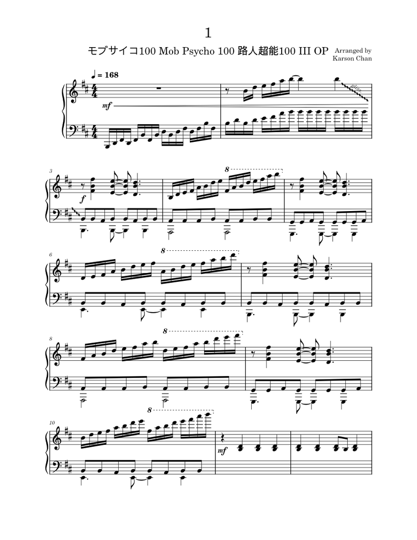 [Preview] 1 (モブサイコ100 Mob Psycho 100 路人超能100 III OP) Sheet music for ...
