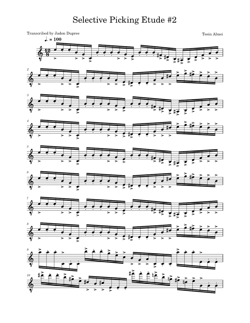 Selective Picking Etude #2 by Tosin Abasi Sheet Music for Guitar (Solo) | MuseScore.com
