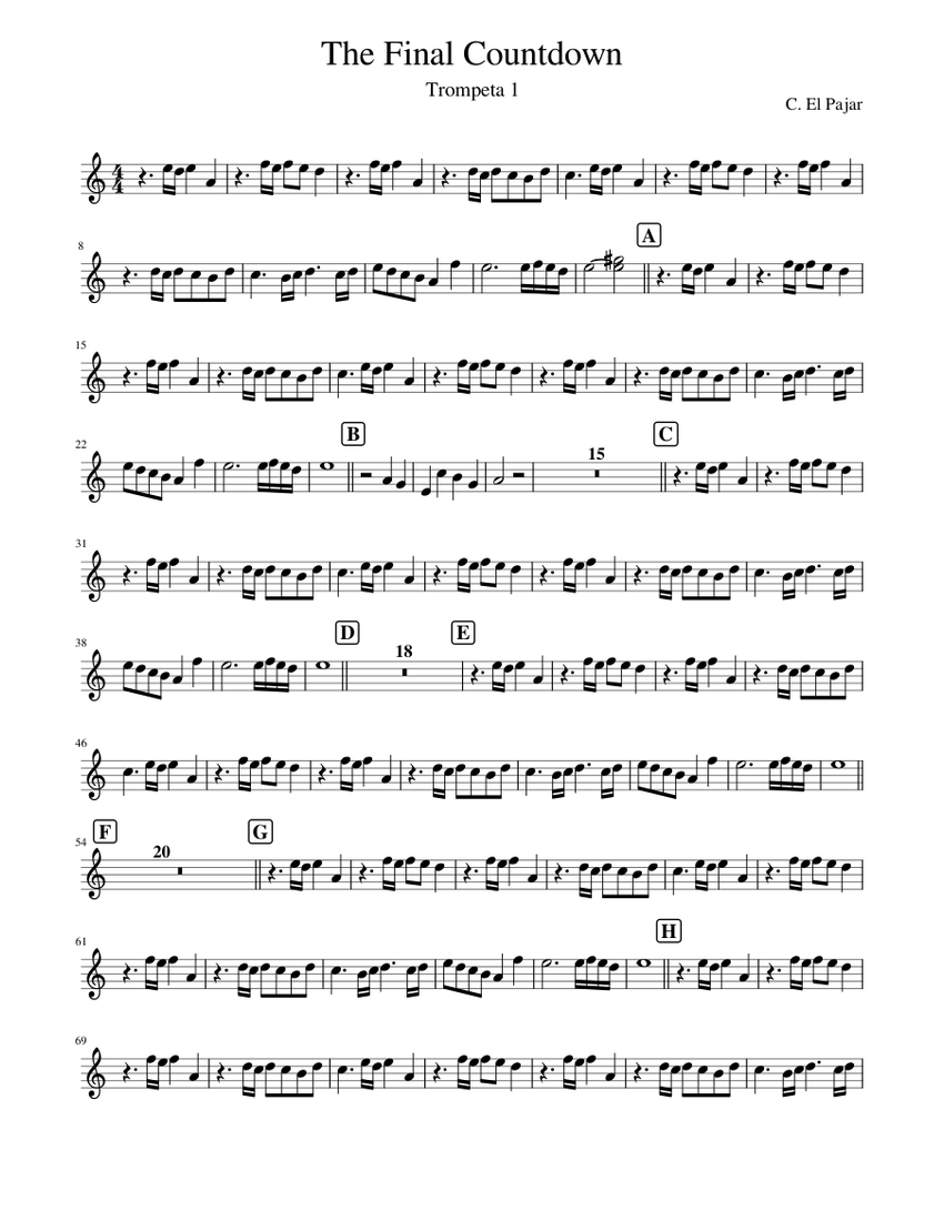 The Final Countdown trompeta Sheet Music for Trumpet in b-flat (Solo) | MuseScore.com