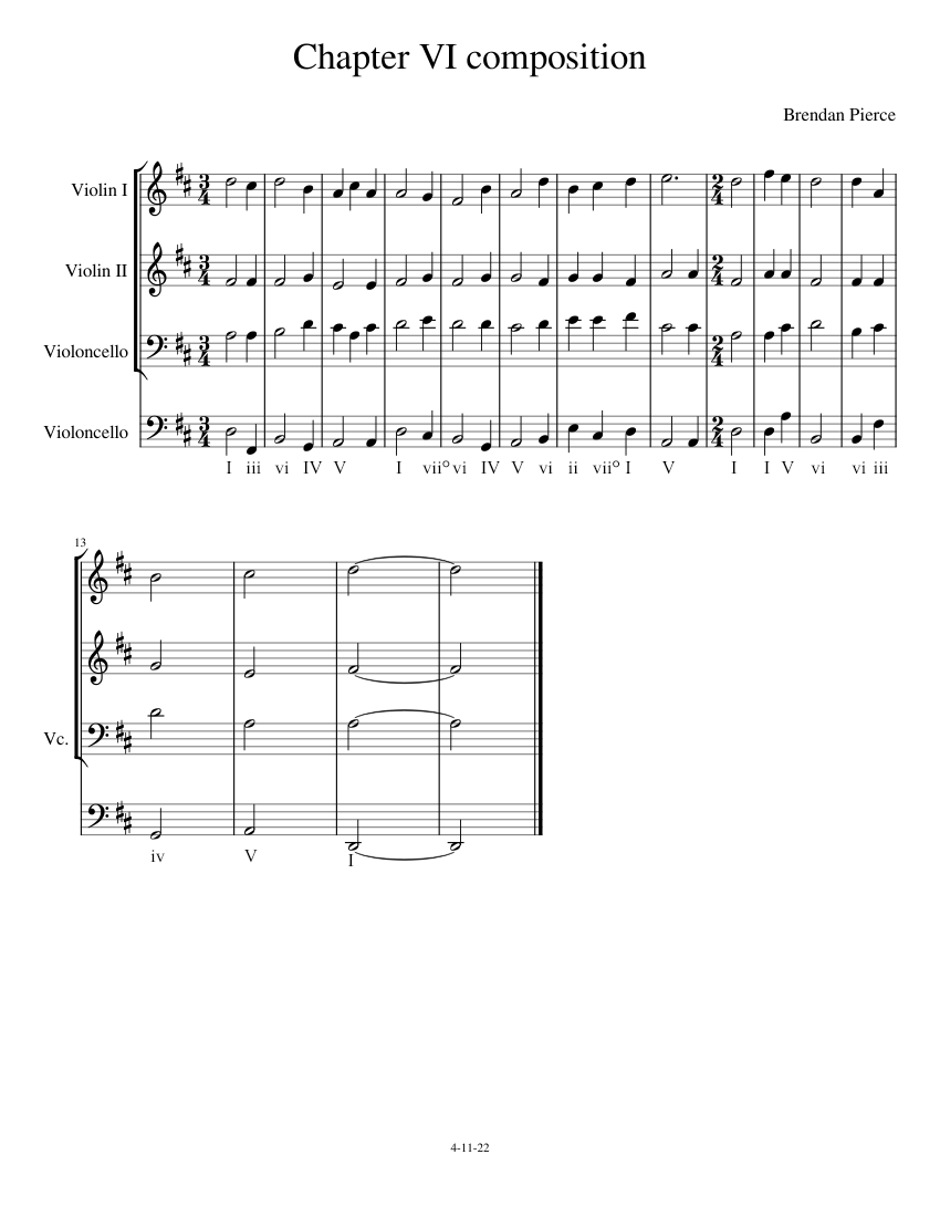 Chapter VI composition Sheet Music for Violin, Cello (String Quartet ...