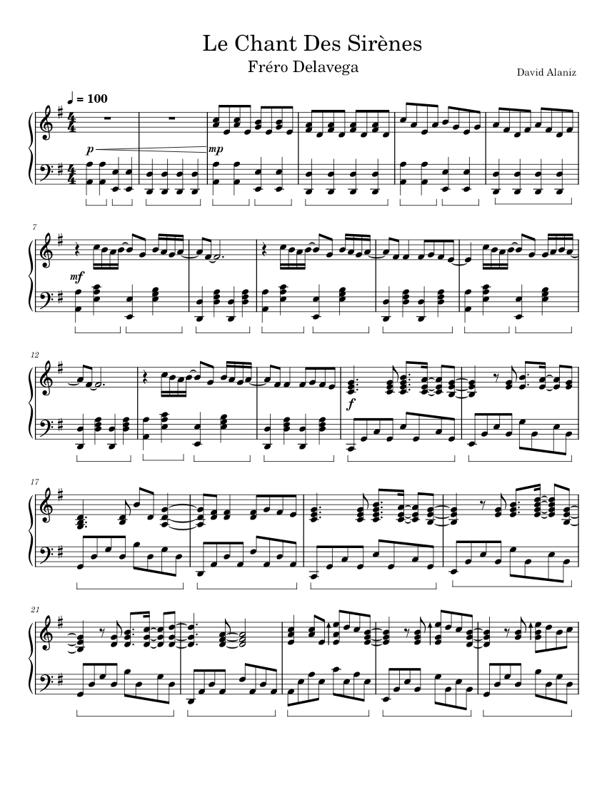 Le chant des sirènes - Fréro Delavega Sheet Music for Piano (Solo ...