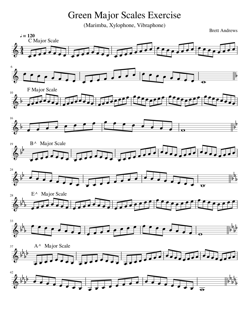 Green Major Scales Exercise Sheet Music for Marimba (Solo) | MuseScore.com