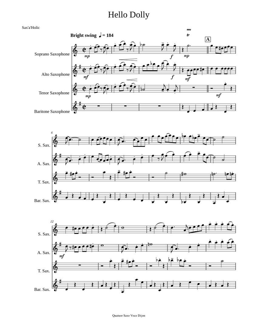 Hello dolly – Louis Armstrong Sheet Music for Flute other, Saxophone ...