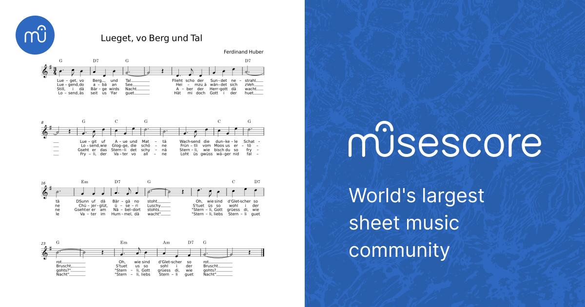 Lueget vo Berg und Tal - Ferdinand Huber Sheet Music for Synthesizer ...