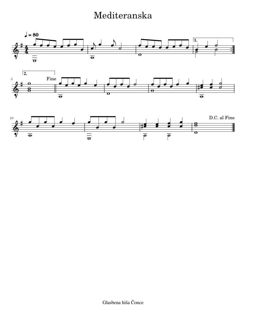 Mediteranska - kitara Sheet Music for Guitar (Mixed Duet) | MuseScore.com